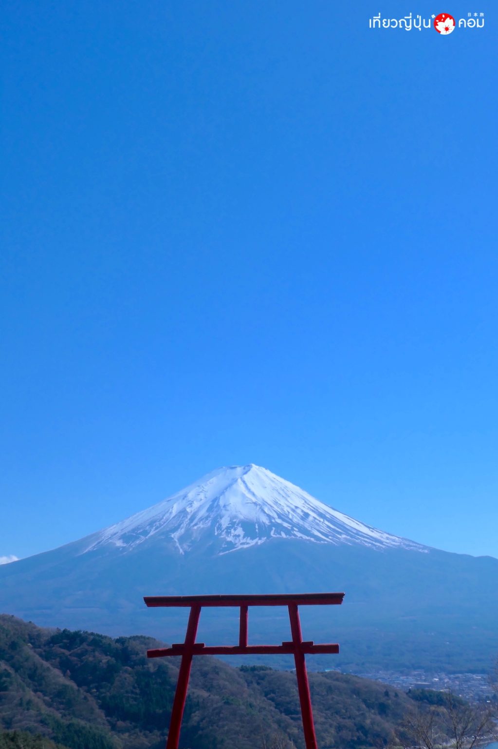 Yamanashi: ซุ้มประตูโทริอิแห่งท้องฟ้า Tenku-no-Torii ศาลเจ้า Kawaguchi Asama Shrine ที่มีฉากเป็น ...